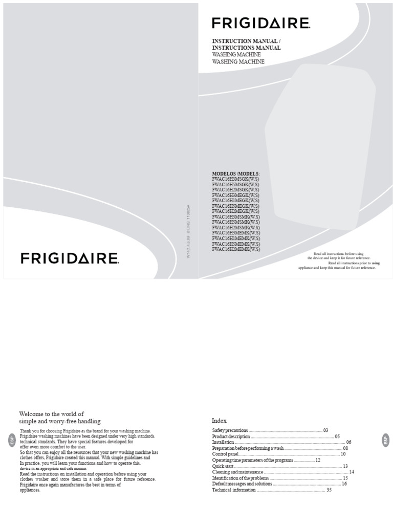 Frigidaire Washer Manual PDF | PDF | Washing Machine | Ac Power Plugs ...