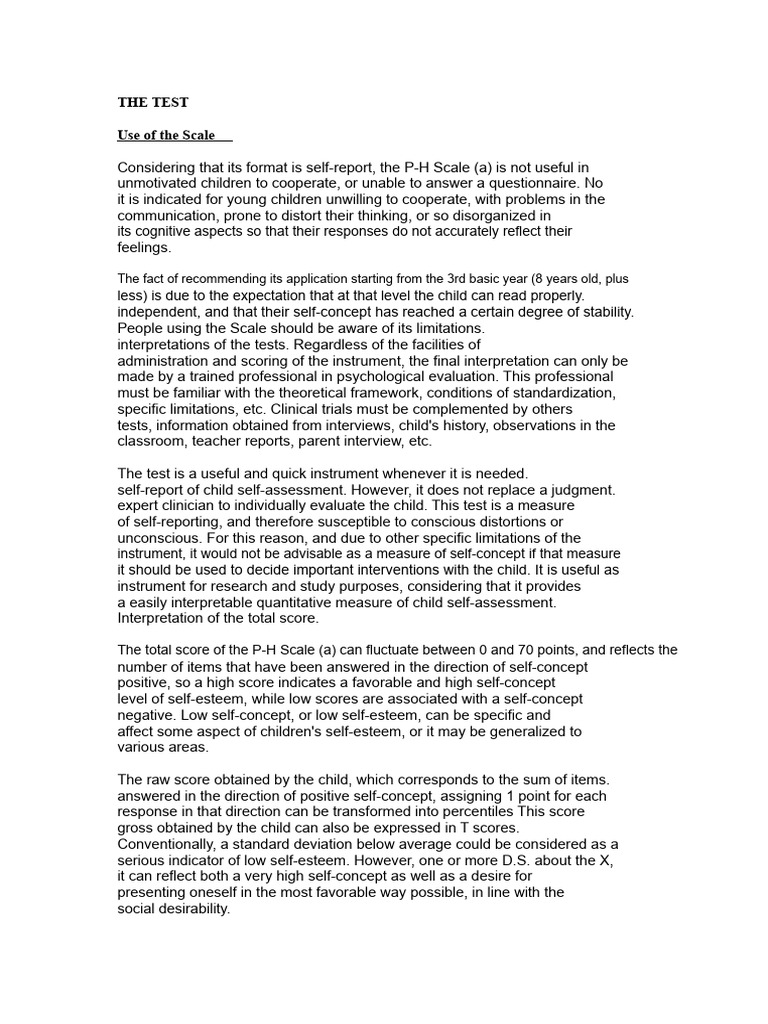 Piers Harris Adapted Test | PDF | Self Concept | Self Esteem