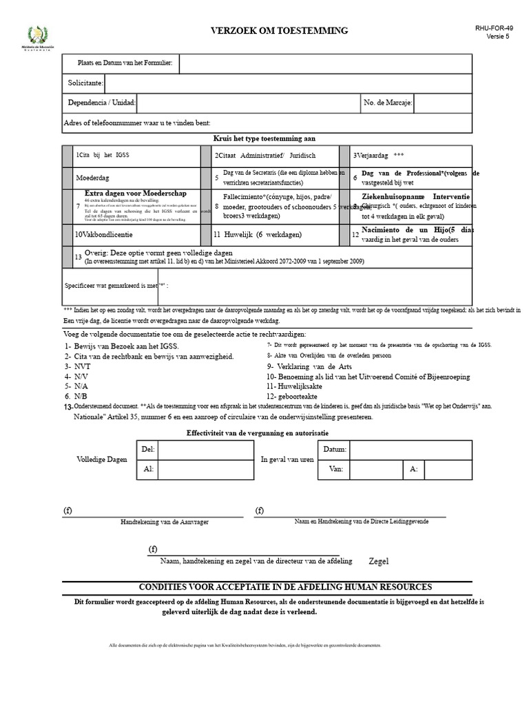 Aanvraagformulier Voor Vergunning Geactualiseerd 2022mineduc | PDF