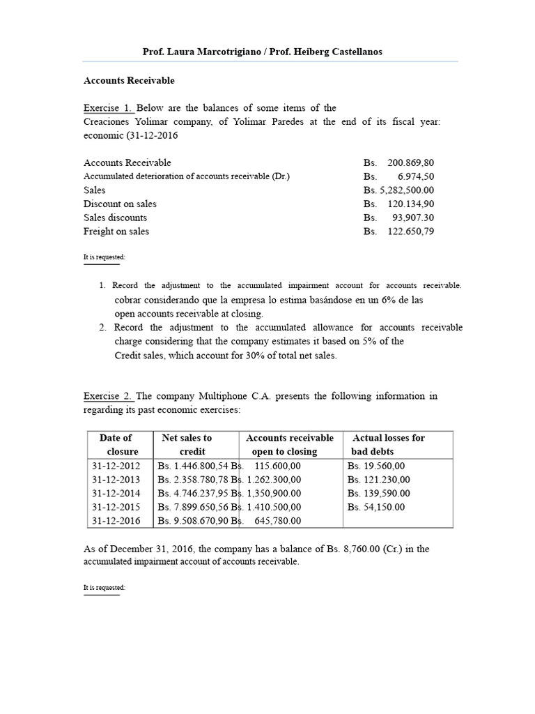 Topic 2 - Accounts Receivable Exercises | PDF | Money | Balance Sheet