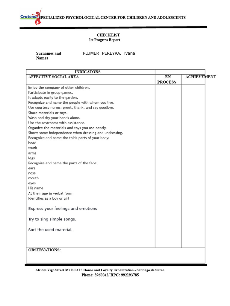Checklist | PDF | Adolescence | Communication