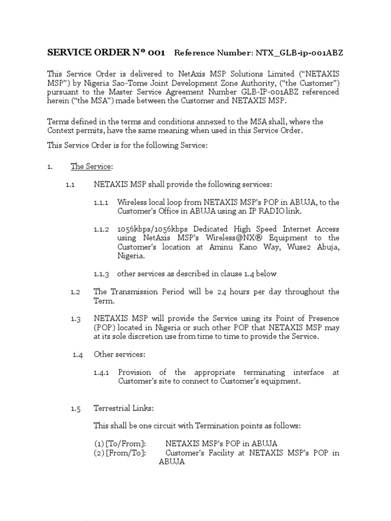 Service Order Nstjdz001 | PDF | Quality Of Service | Network Architecture