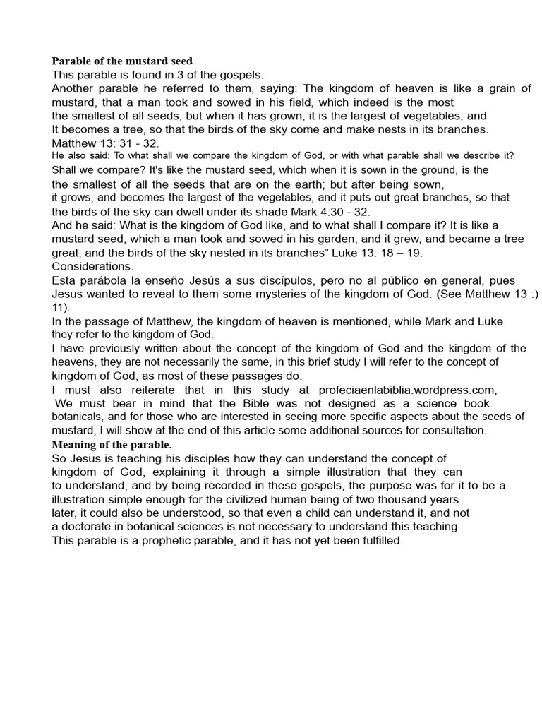 Understanding the Mustard Seed Parable | PDF | New Testament | Bible ...