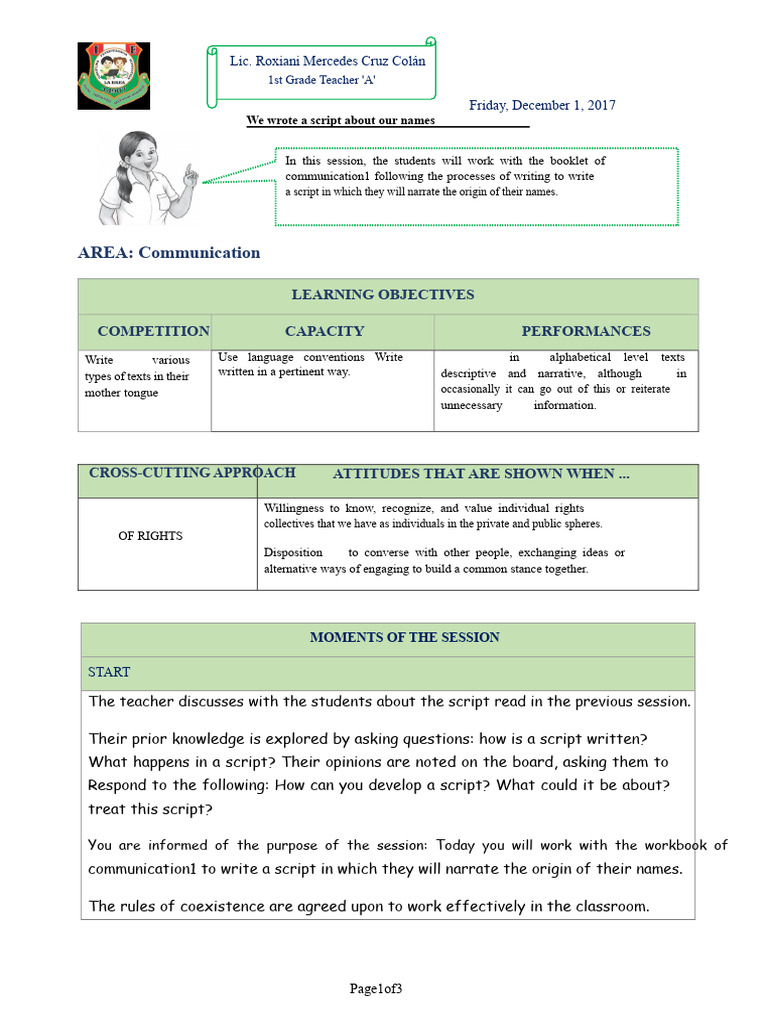 1st Grade Script Writing Activity | PDF | Learning | Communication