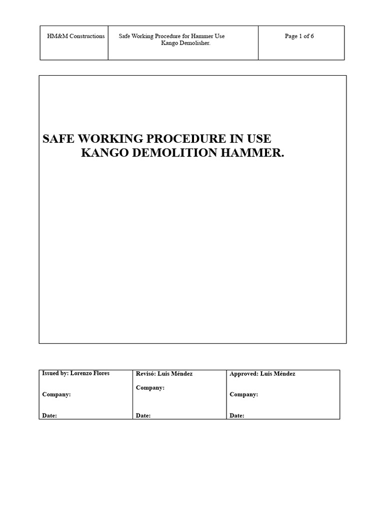 Safe Hammer Use Procedure for Kango | PDF | Personal Protective ...
