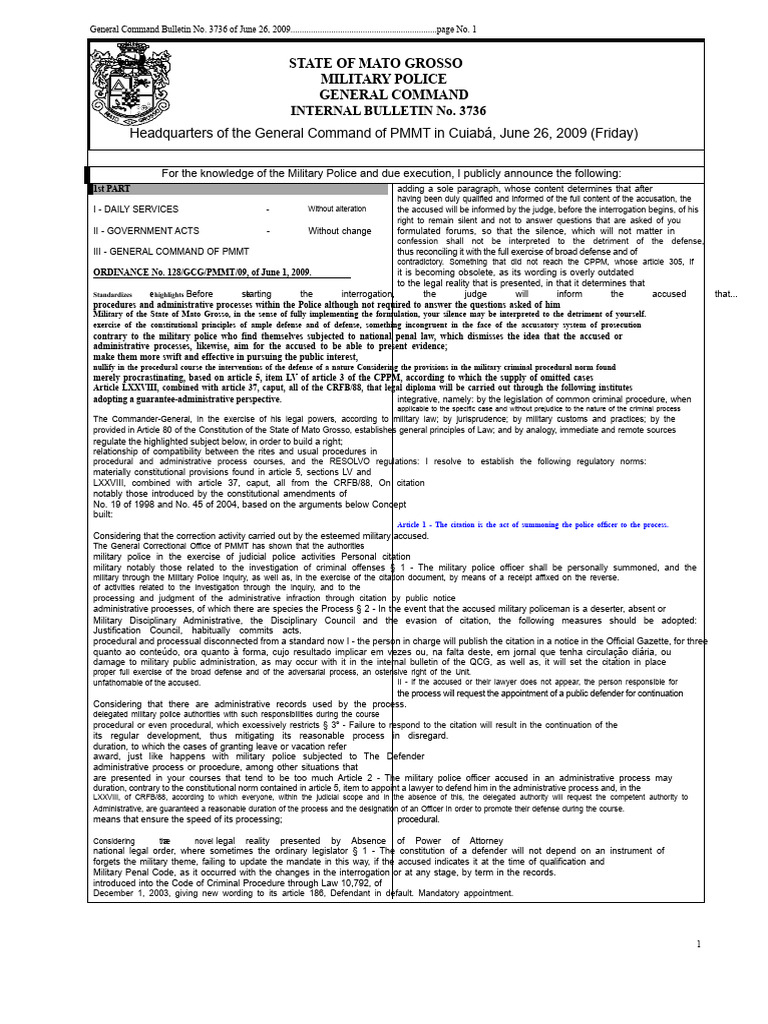 Military Police Internal Bulletin 3736 | PDF | Arrest | Criminal ...