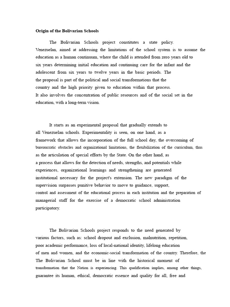 Origin of The Bolivarian Schools | PDF | Venezuela | Learning
