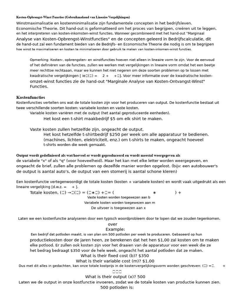 Kosten, Omzet en Winst | PDF