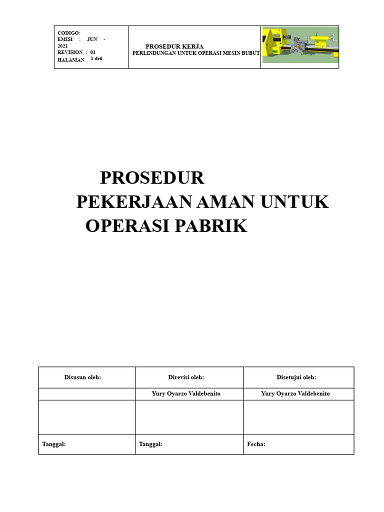Prosedur Kerja Aman Untuk Operasi Mesin Bubut | PDF