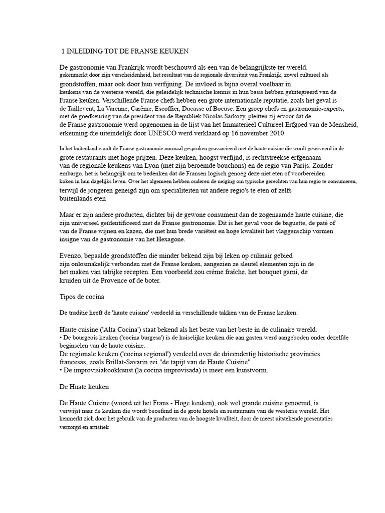 1 Inleiding Tot de Franse Keuken | PDF