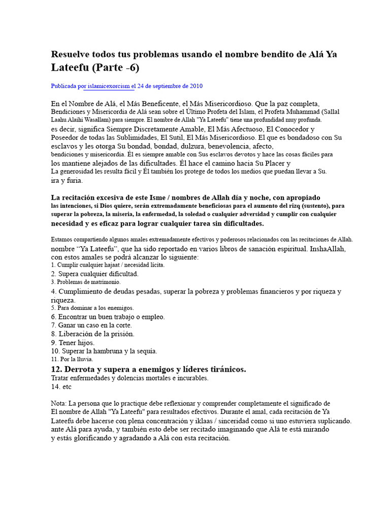 Poderoso Amal con "Ya Lateefu" | PDF