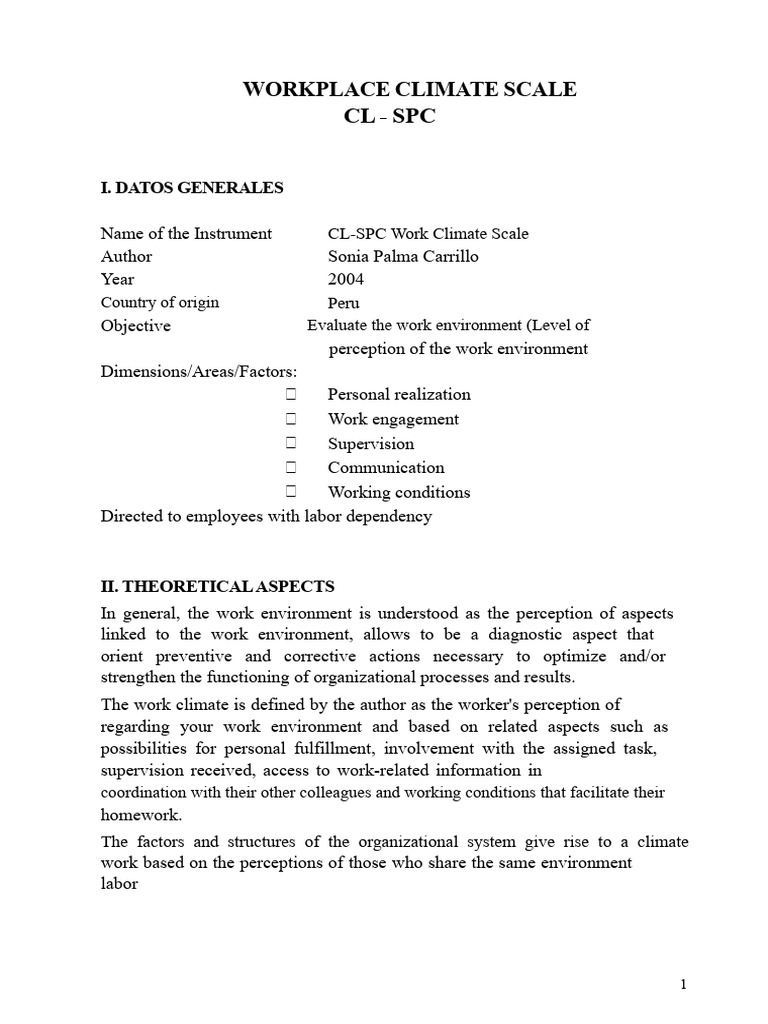 Workplace Social Climate Scale - Sonia Palma | PDF | Occupational ...