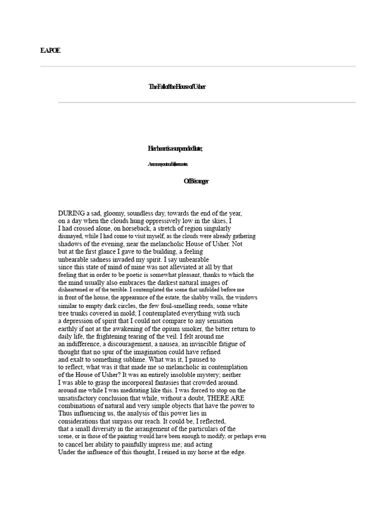 Edgar Allan Poe - The Fall of The House of Usher | PDF