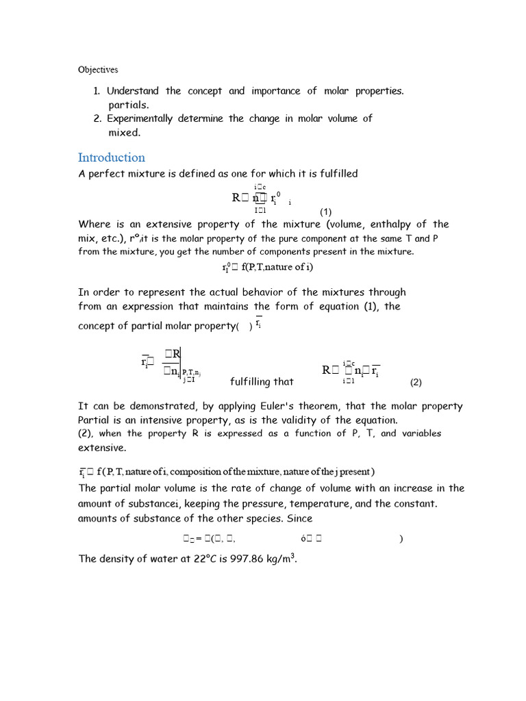 Practice No. 4 Partial Molar Volumes | PDF | Mole (Unit) | Thermodynamics