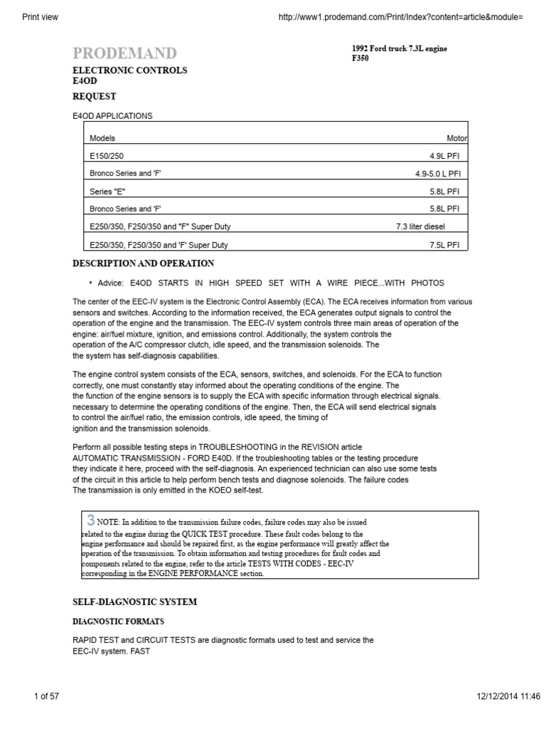 1992 Ford F350 E4OD Transmission Guide | PDF | Throttle | Electrical ...