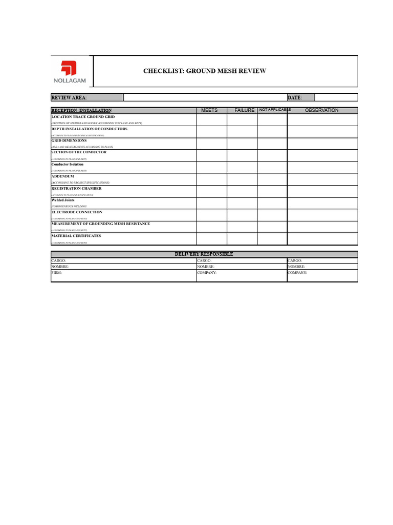 Grounding Mesh Inspection Checklist | PDF