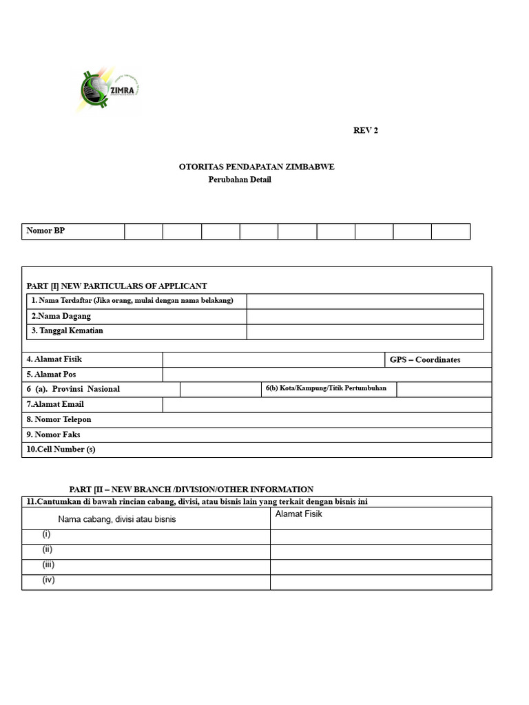 Formulir Pendaftaran Perusahaan Zimbabwe | PDF