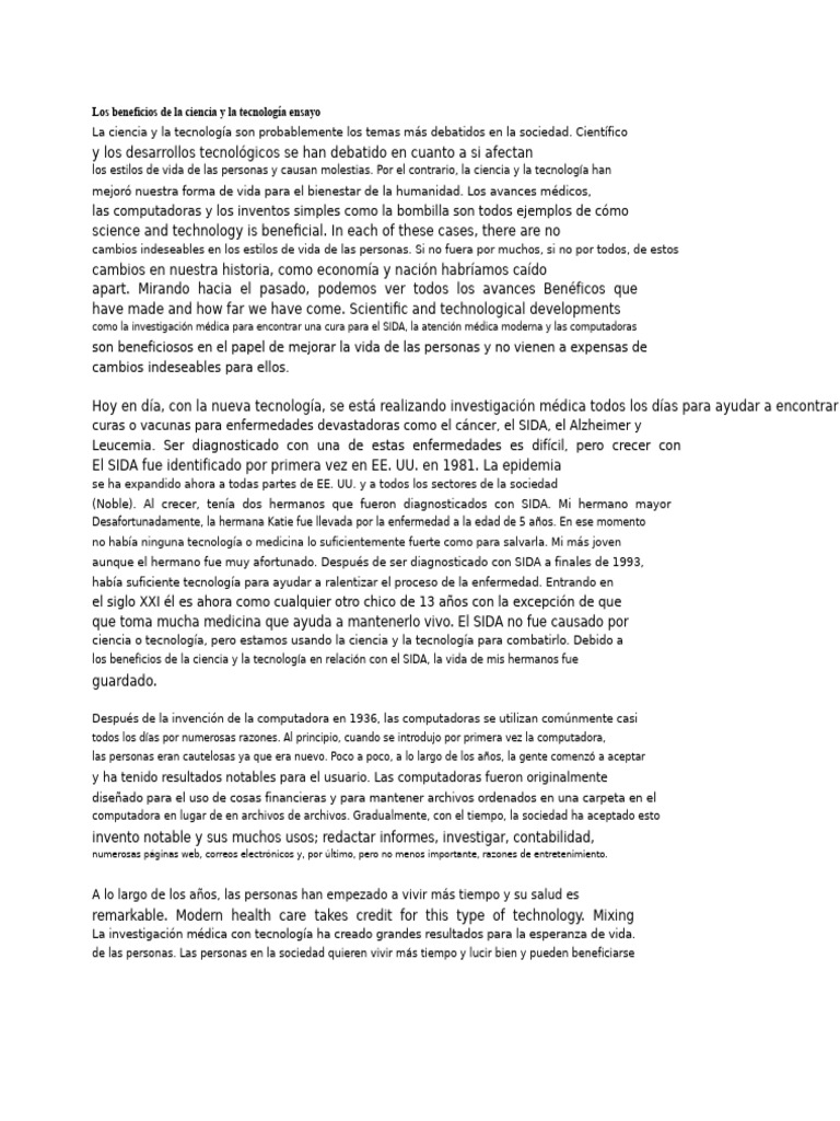 Los beneficios de la ciencia y la tecnología en un ensayo | PDF