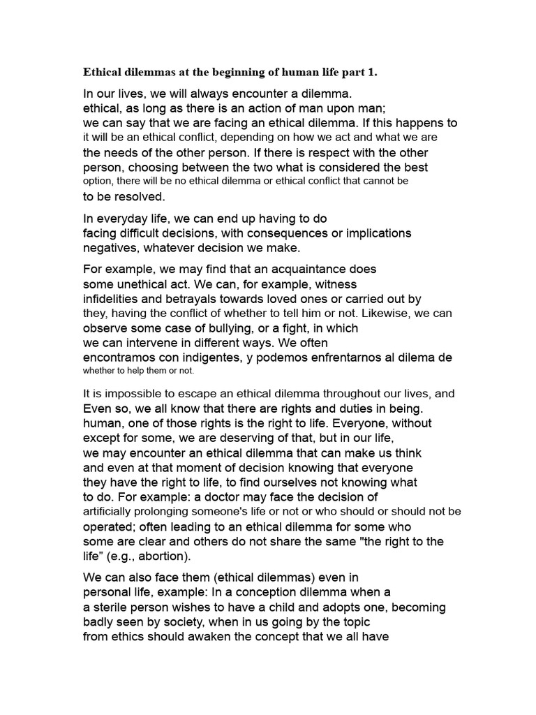 Ethical Dilemmas at The Beginning of Human Life Part 1 | PDF | Social ...