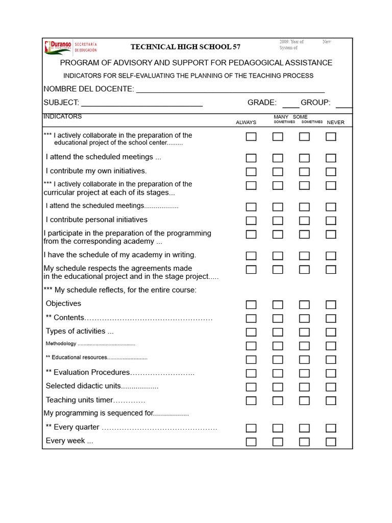 Format 3 Indicators To Evaluate Planning in The Teaching Process | PDF