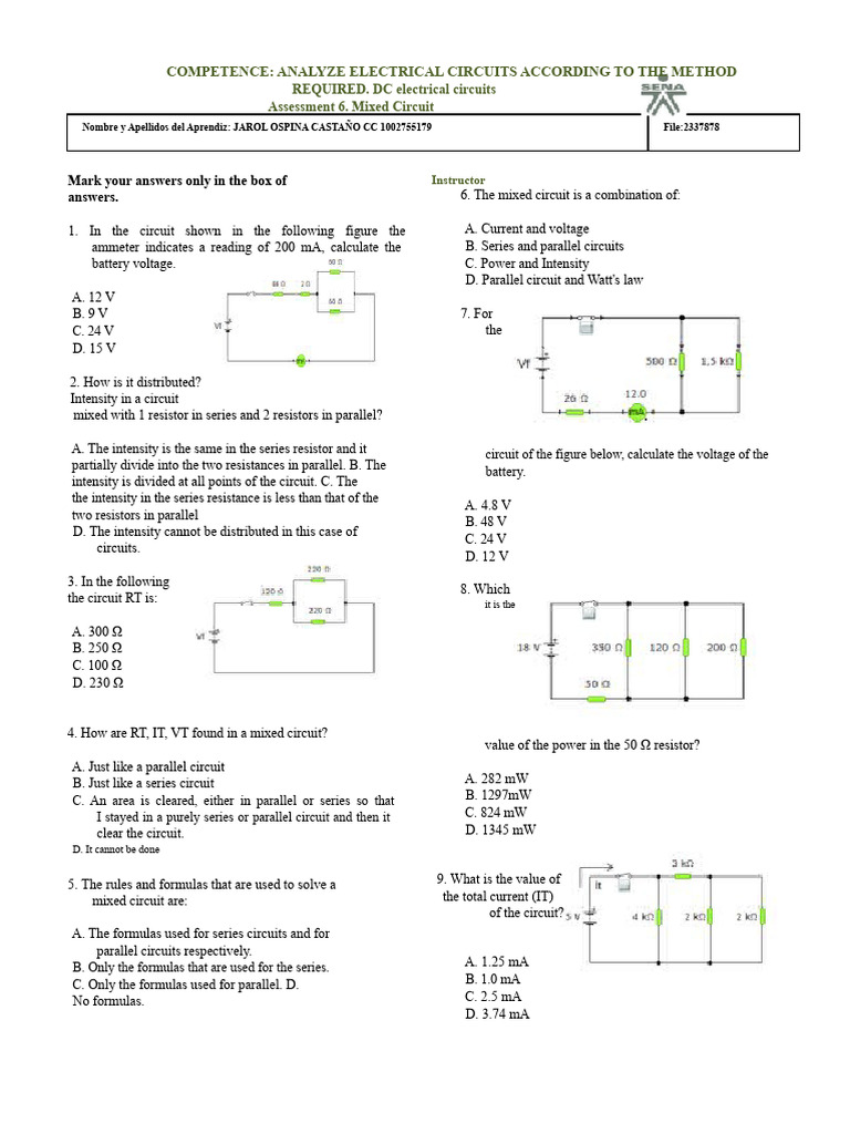 6.1 Evaluation Mixed Circuit | PDF | Electrical Network | Series And ...