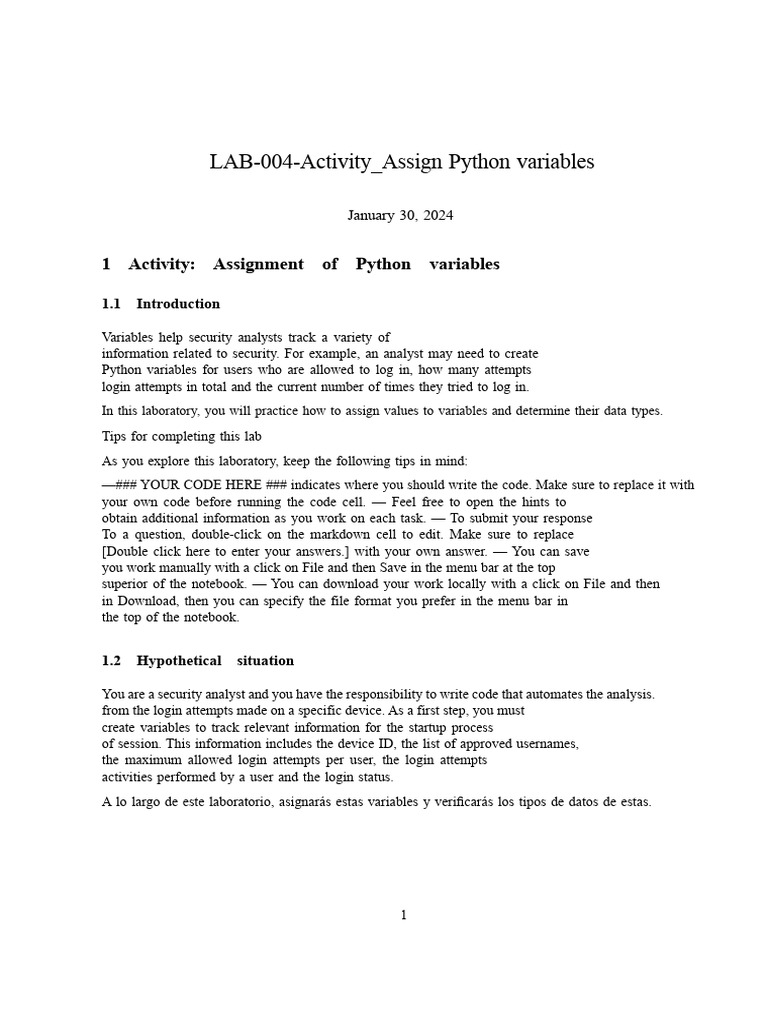 LAB-004-Activity_Assign Python variables | PDF | Data Type | Variable ...
