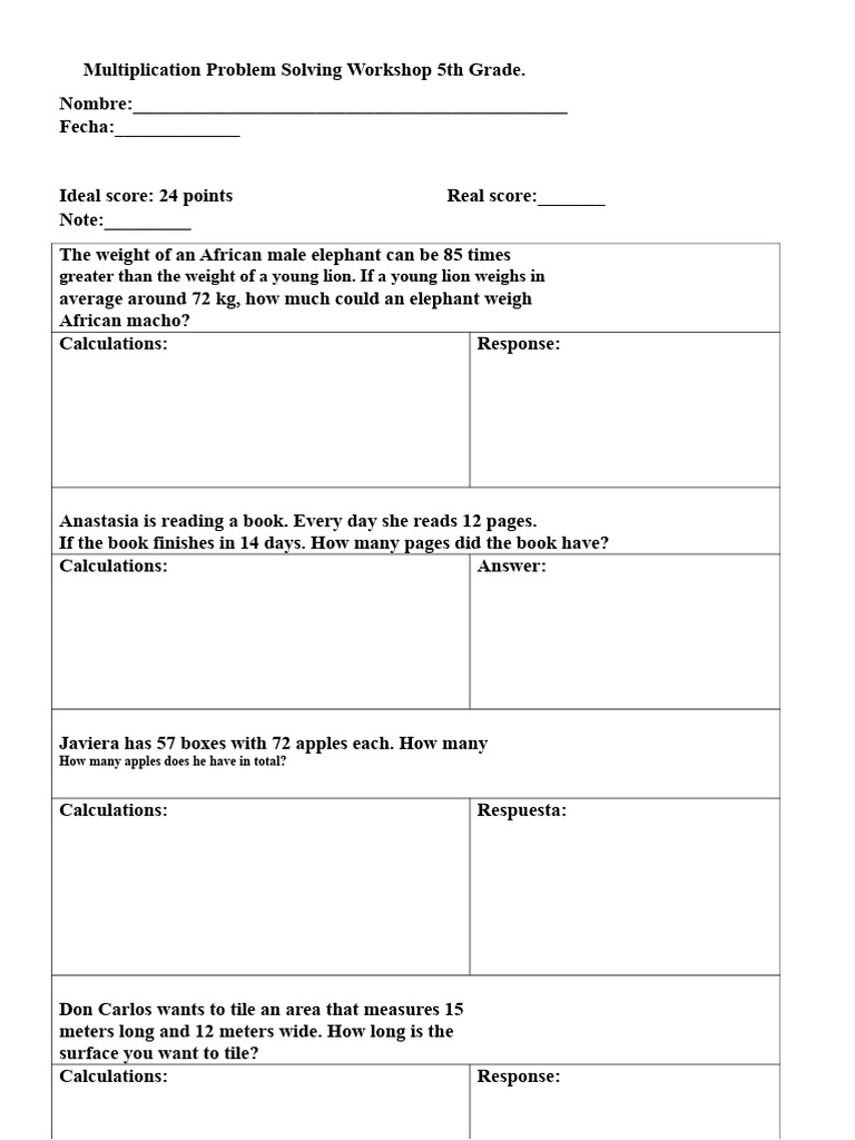 Multiplication Problem Solving Workshop 5 | PDF