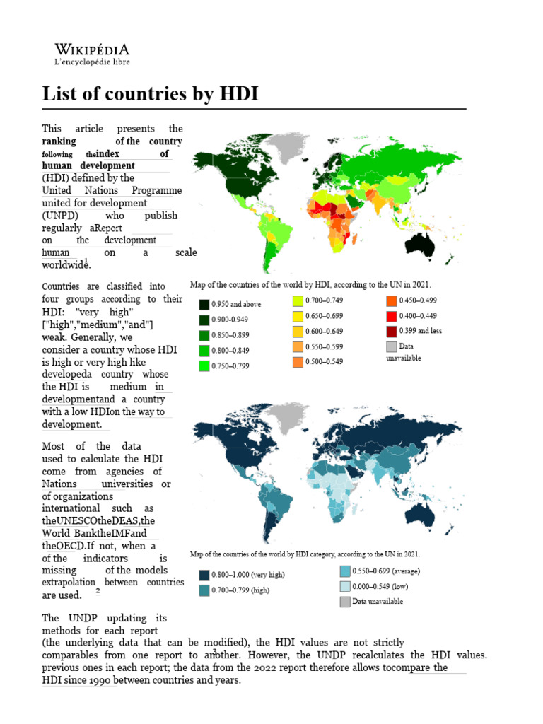 List of Countries by HDI - Wikipedia | PDF | Human Development Index