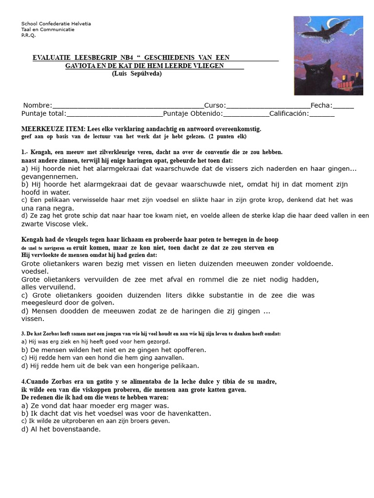 Leestekst GESCHIEDENIS VAN DE MEW EN DE KAT DIE HAAR LEERDE VLUCHTEN | PDF