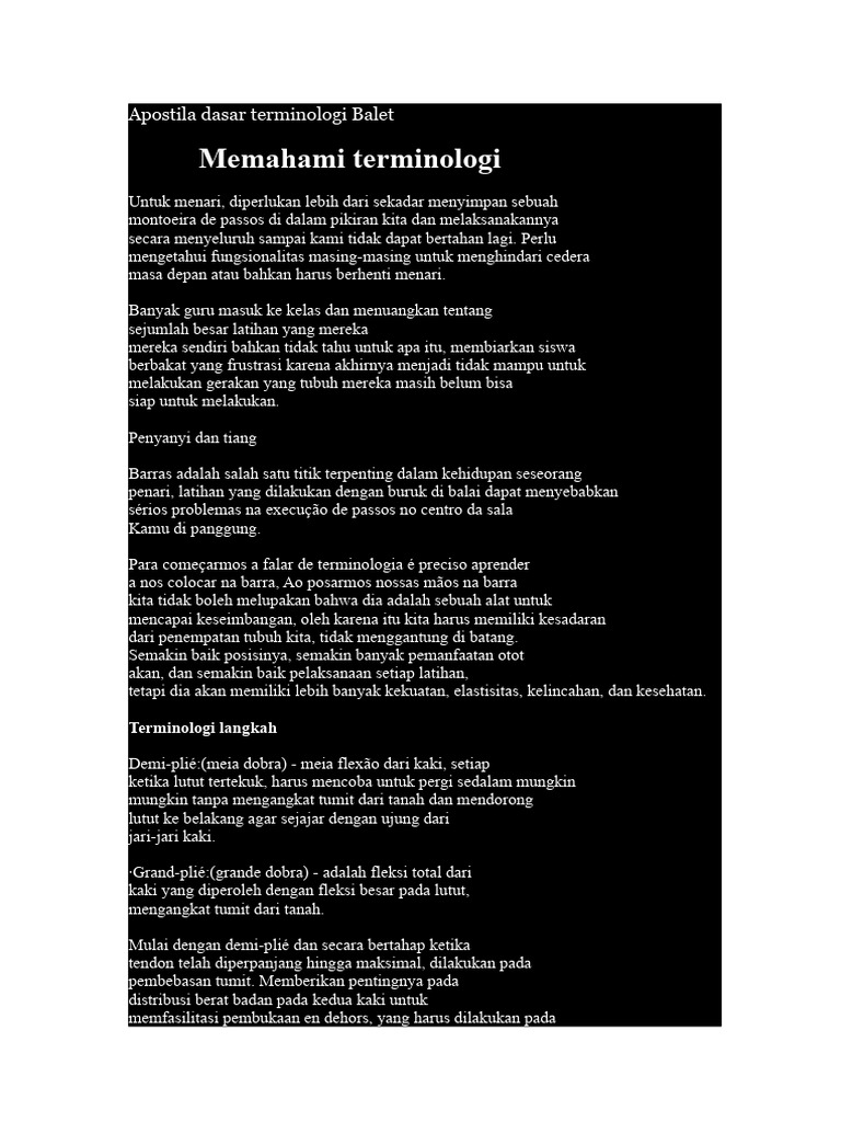 Terminologi Dasar Balet untuk Penari | PDF