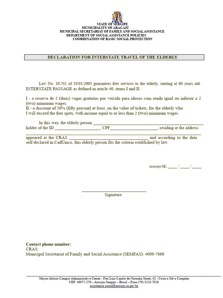 Elderly Travel Declaration | PDF