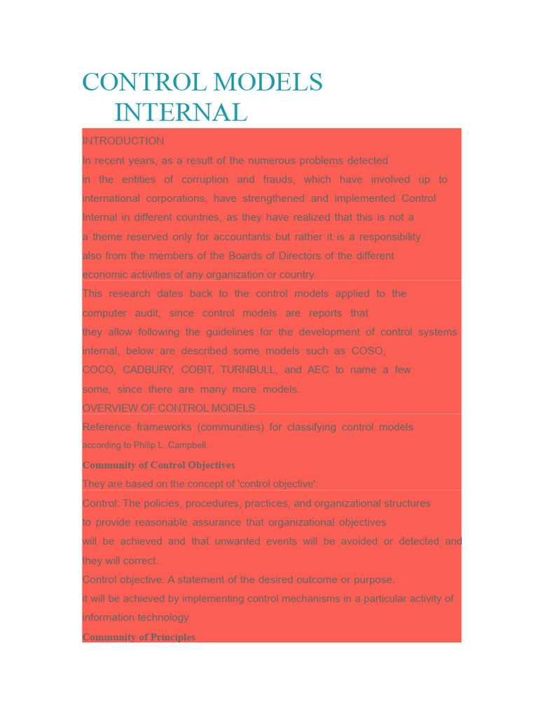 Understanding Internal Control Models | PDF | Internal Control ...