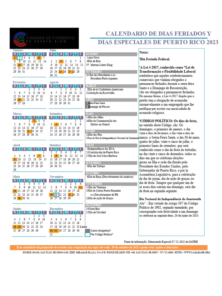 Feriados e Datas Especiais em PR 2023 | PDF | Porto Rico