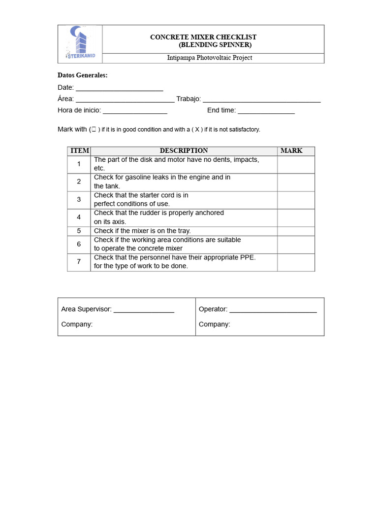 Mixer Whisk Checklist | PDF