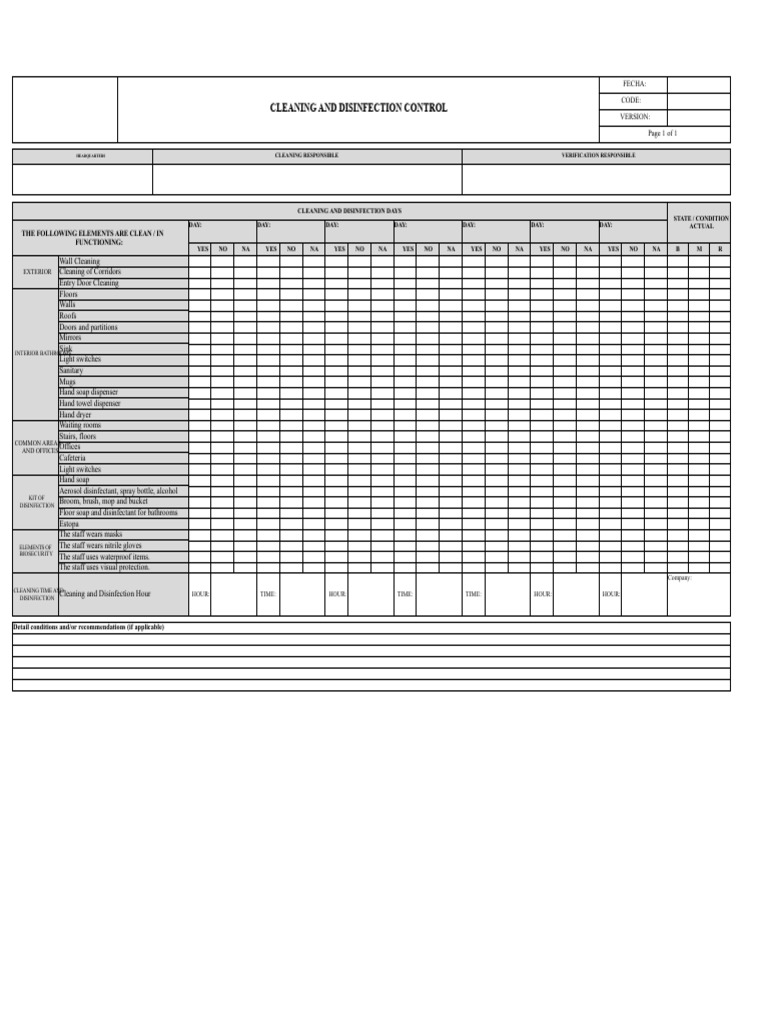 Cleaning and Disinfection Checklist | PDF | Bathroom | Hygiene