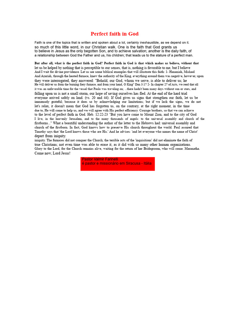 Perfect Faith in God | PDF | Shadrach, Meshach, And Abednego | God In ...