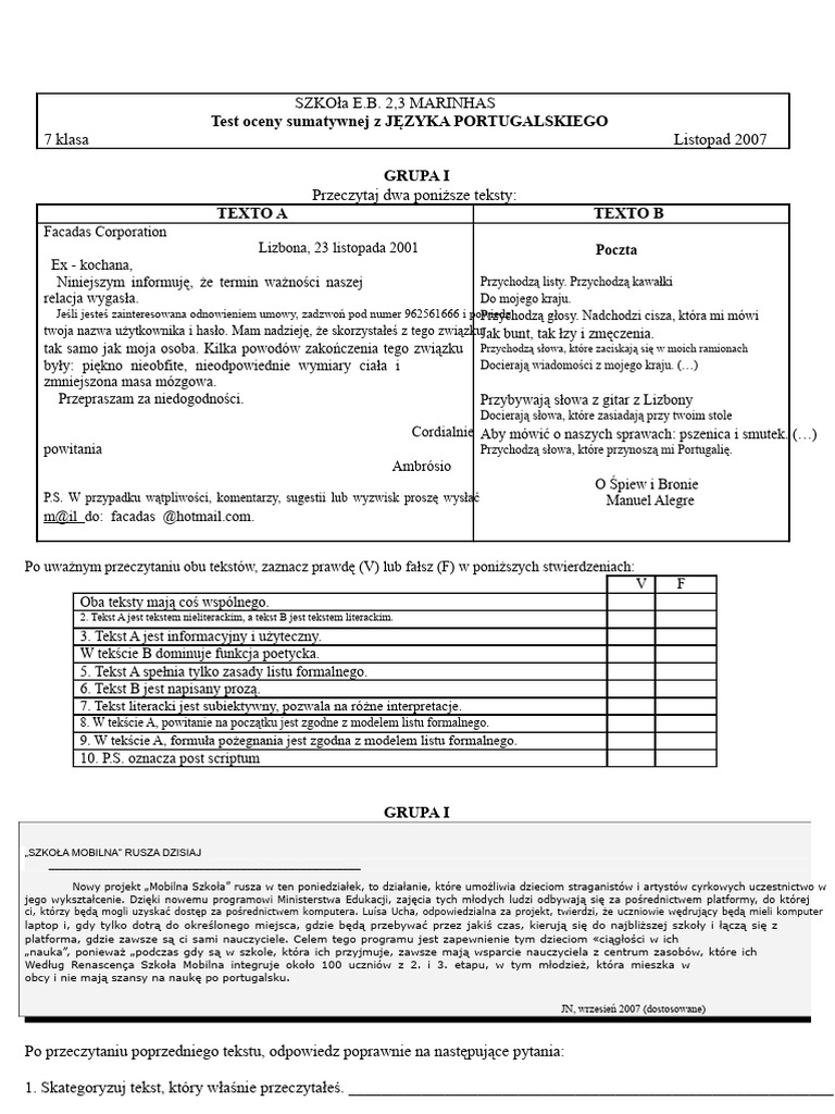 Test LP / Tekst Użytkowy | PDF