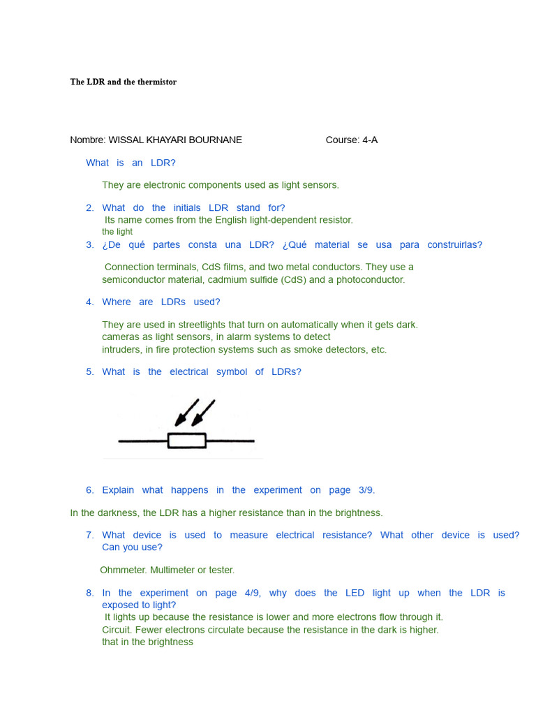 LDR and Thermistor Overview | PDF | Physical Chemistry | Electrical ...