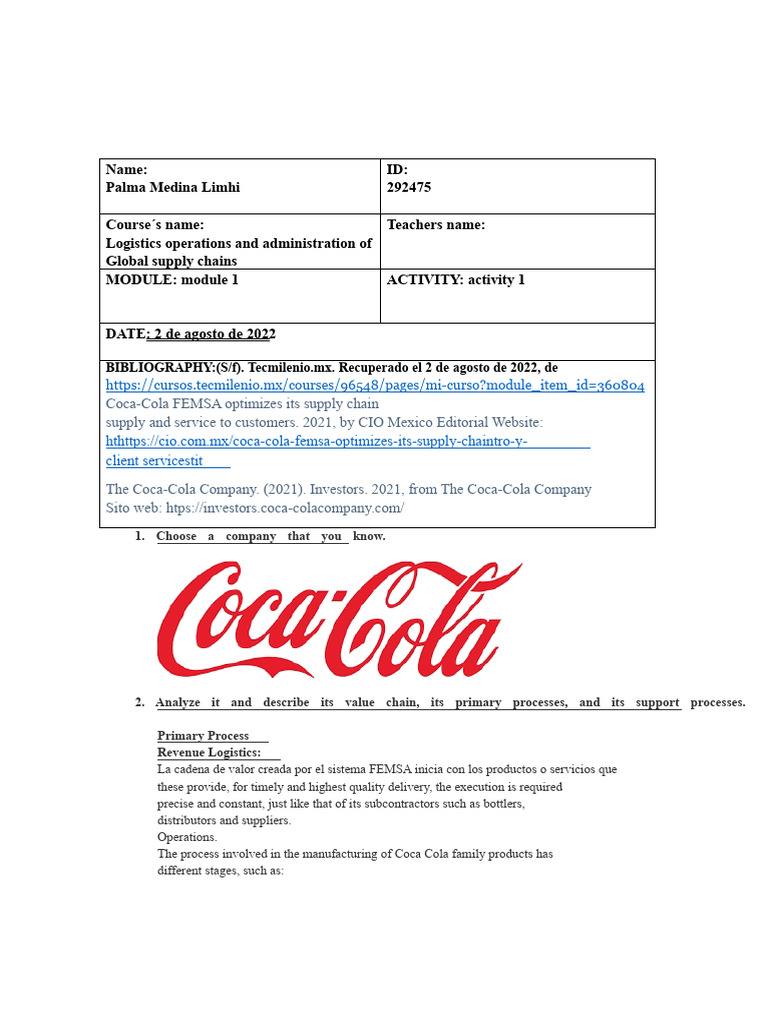 Coca-Cola FEMSA Supply Chain Analysis | PDF | Coca Cola | Logistics