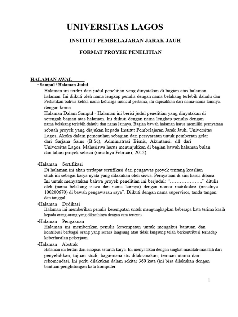Format Proyek Penelitian Universitas Lagos | PDF