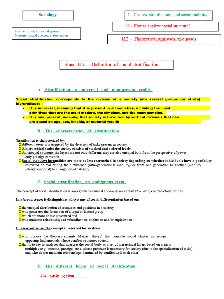 File 1121 - Definition of Social Stratification | PDF | Social Stratification | Caste