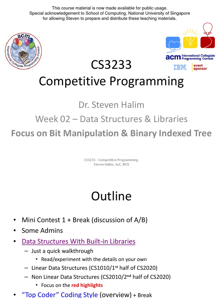 CS3233 CS3233 Competitive Programming P G G: Dr. Steven Halim Dr ...