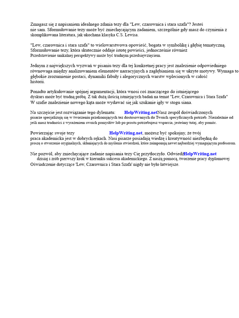Teza Dla "Lwa, Czarownicy I Starej Szafy" | PDF