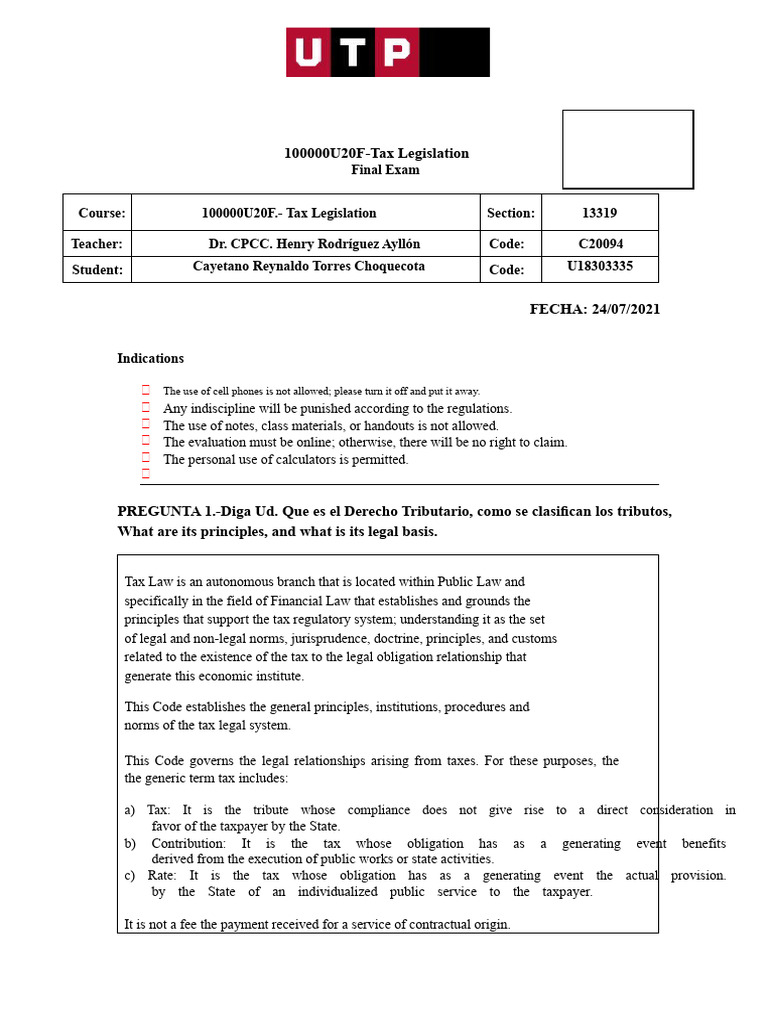Tax Legislation Final Exam Overview | PDF | Taxes | Taxation In The ...
