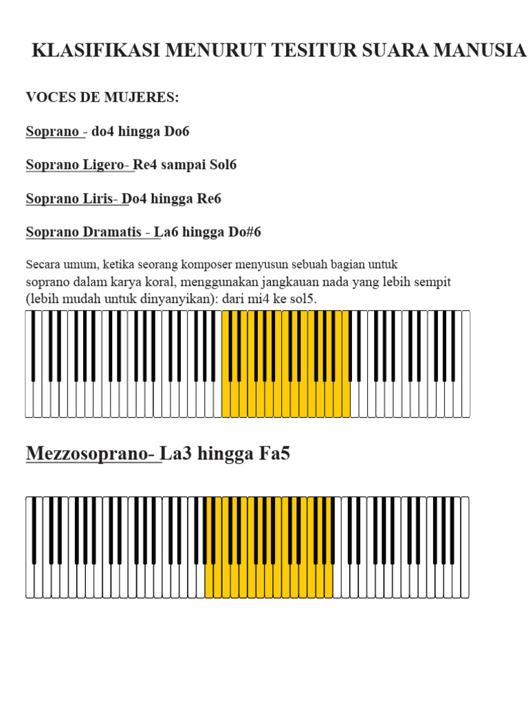 Klasifikasi Tesitura Suara Manusia | PDF