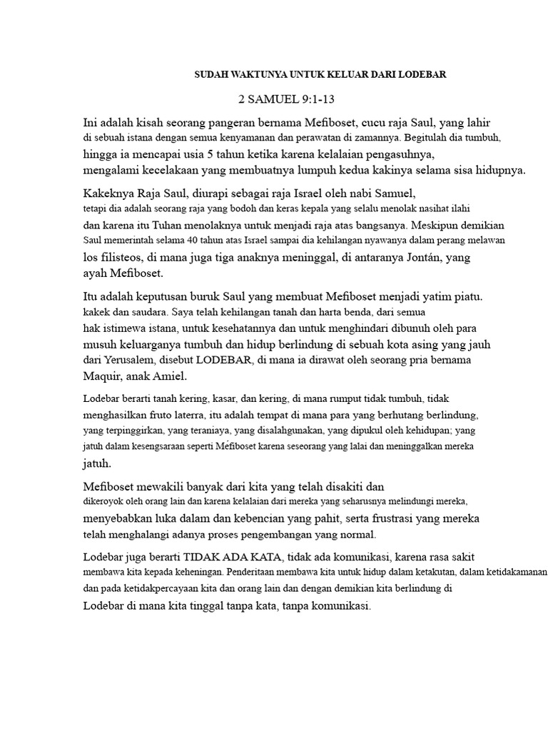 Keluar dari Lodebar: Kisah Mehiboset | PDF