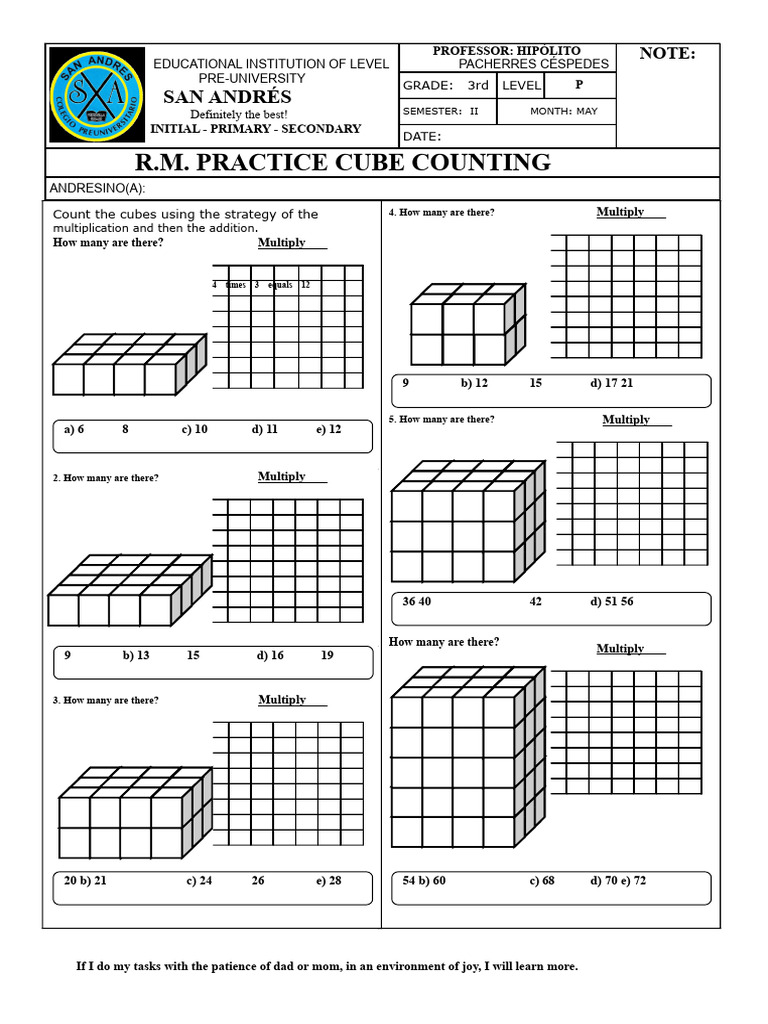 R.M. PRACTICE 3° COUNTING CUBES | PDF | Chess | Chess Theory