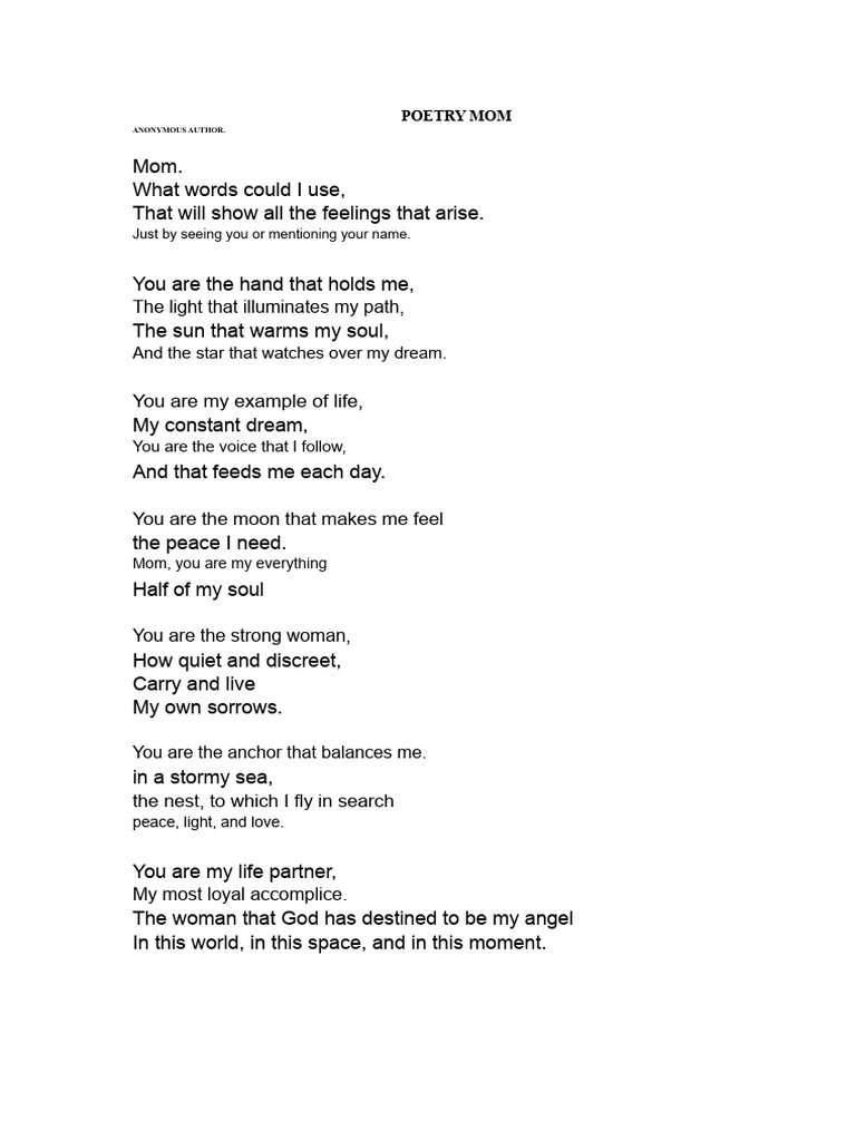 Poem To Mom | PDF