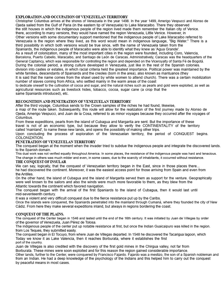 Exploration and Occupation of Venezuelan Territory | PDF | Venezuela ...