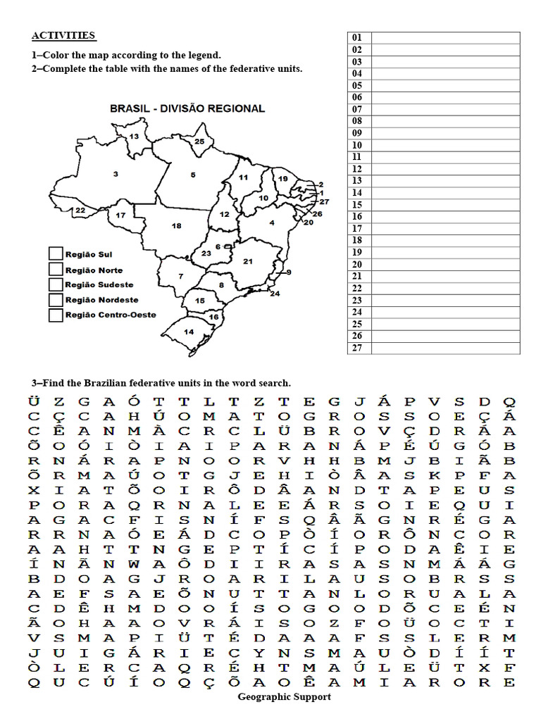Word Search Brazilian States | PDF